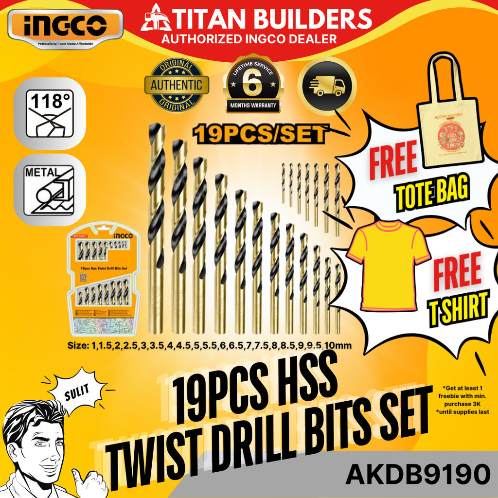 Ingco by Titan 19Pcs HSS Twist Drill Bits Set - Comprehensive Drill Set ...