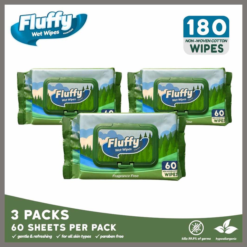 Fluffy^l;G?Fragrance-FreeE-Wetp-WipesMa-60'srv-Packji-ofnZ-3 (180 ...