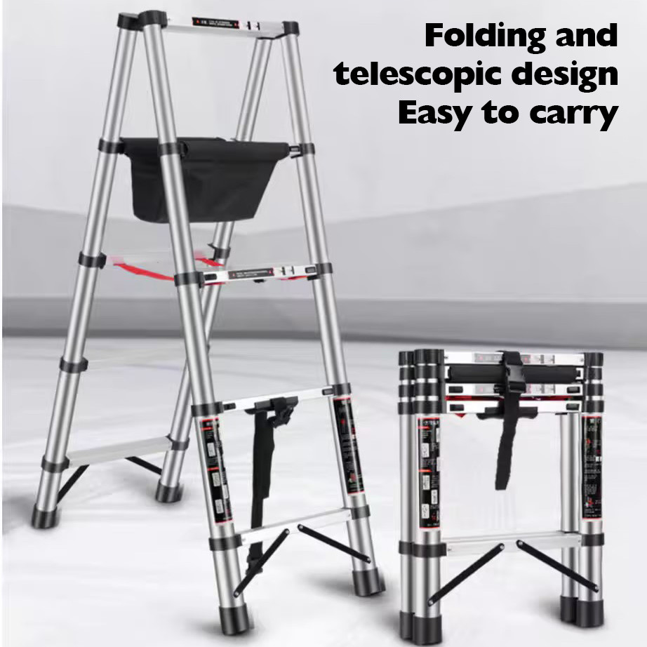 -1.4+1.4M Folding Ladder Stainless Steel Scaffolding Stairs Portable ...