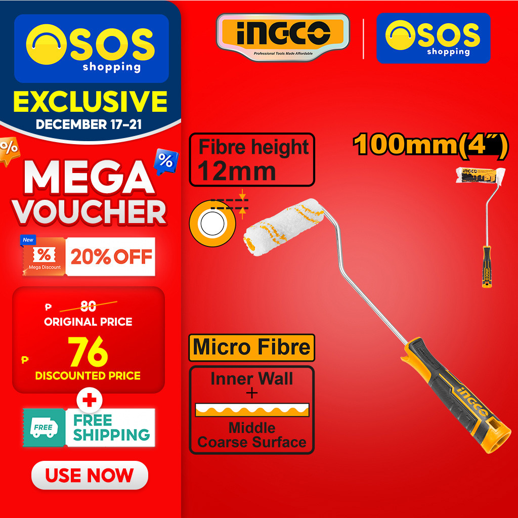 INGCO by OSOS 4inches(100mm) Mini Cylinder Brush Paint Roller (Inner ...