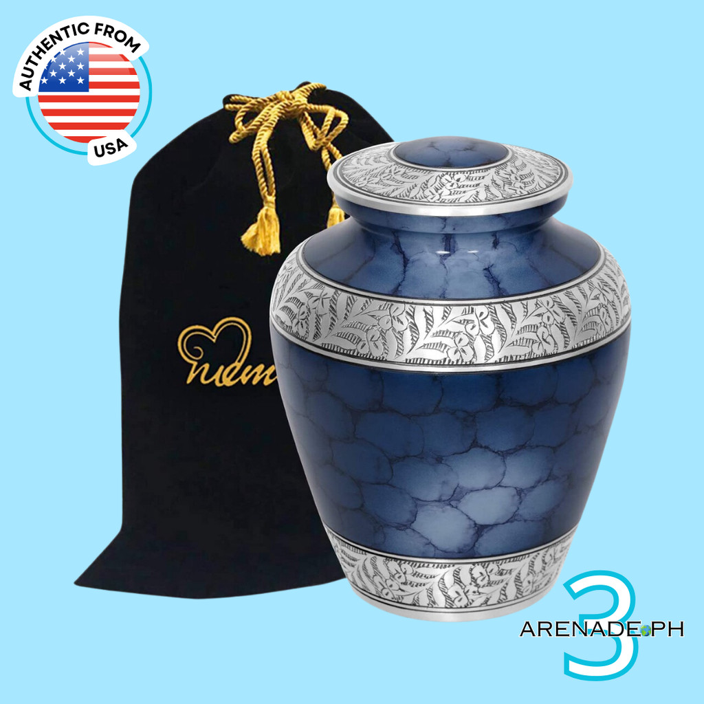 MEMORIALS 4U Elite Cloud Blue and Silver Cremation Urn for Human Ashes ...