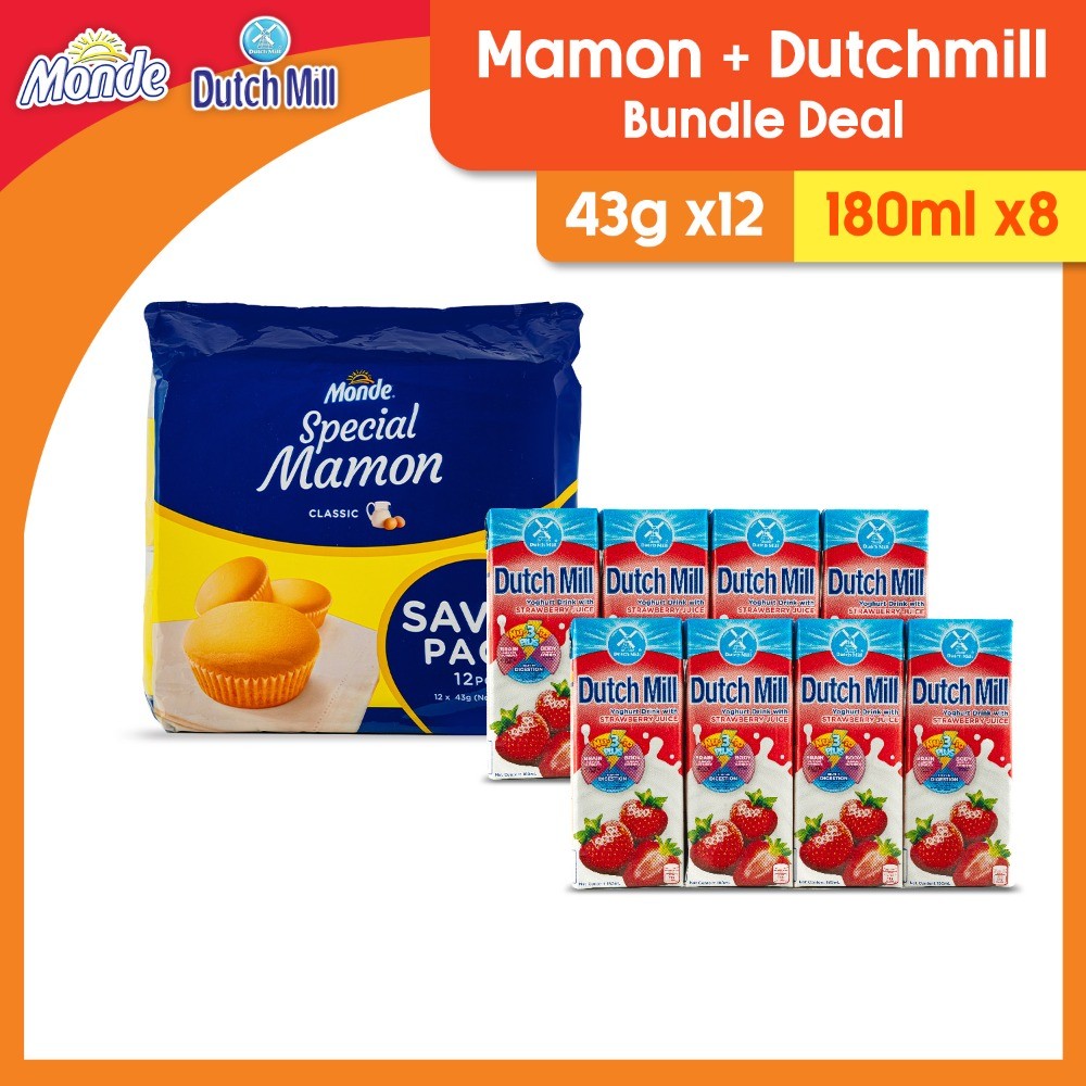Monde Mamon Classic Savers Pack 43g x 12 + Dutch Mill Yoghurt Drink ...