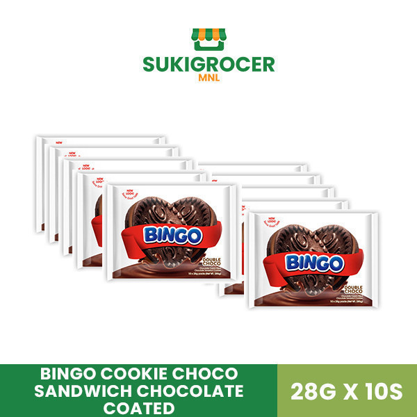 Bingo Cookie Choco Sandwich Chocolate Coated 28G x 10s | Shopee Philippines