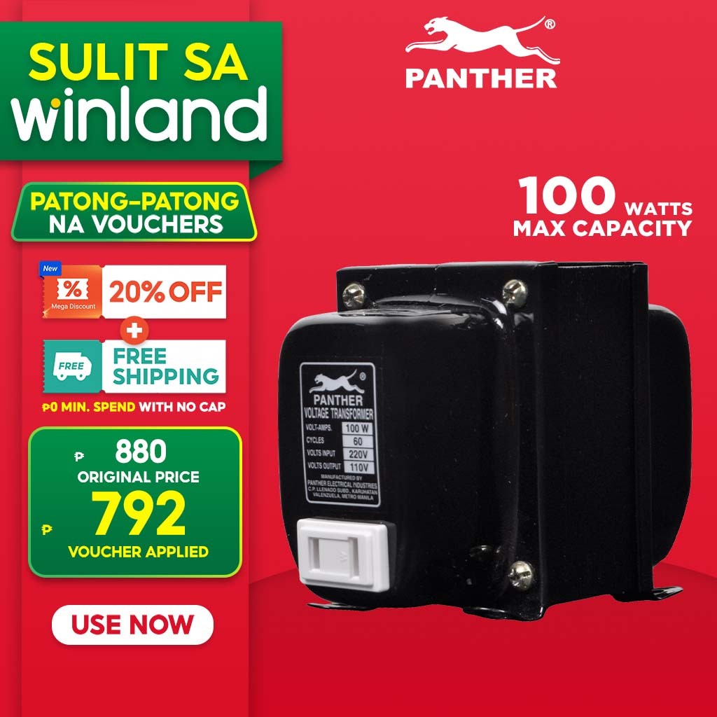 Panther by Winland PT-0284 Step-down Transformer 100 Watts, Input 220VAC, Output 100VAC Single ...