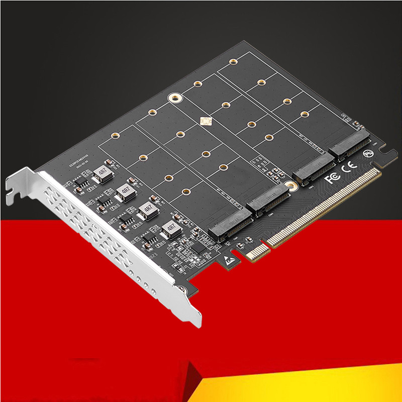 ☞PCIE 4.0 NVME Adapter PCI Express x16 to 4 Port M.2 M-Key NVME SSD Expansion Card Riser Full Sp ...