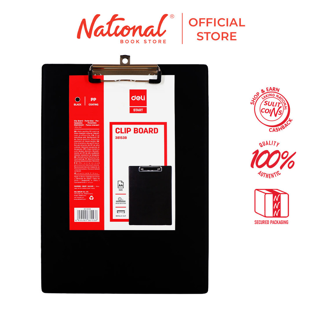 Deli Clipboard 38153 A4 Clip PVC Material Vertical, Black - Clipboards ...