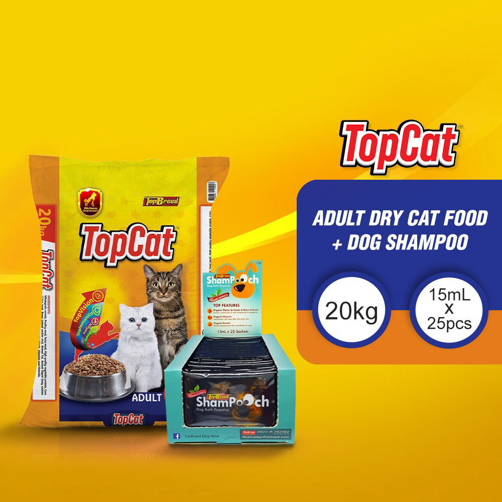TopBreed Adult Cat Meal Dry Pet Food 20kg + TopBreed Shampooch 15mL x ...
