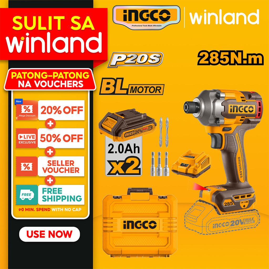 Ingco by Winland P20S/20V Brushless Motor Lithium-Ion Cordless Impact ...