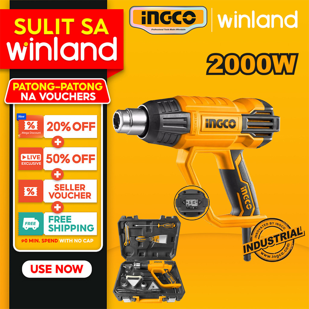 Ingco by Winland Heat Gun Digital Temperature Control 2000W with 8pcs ...