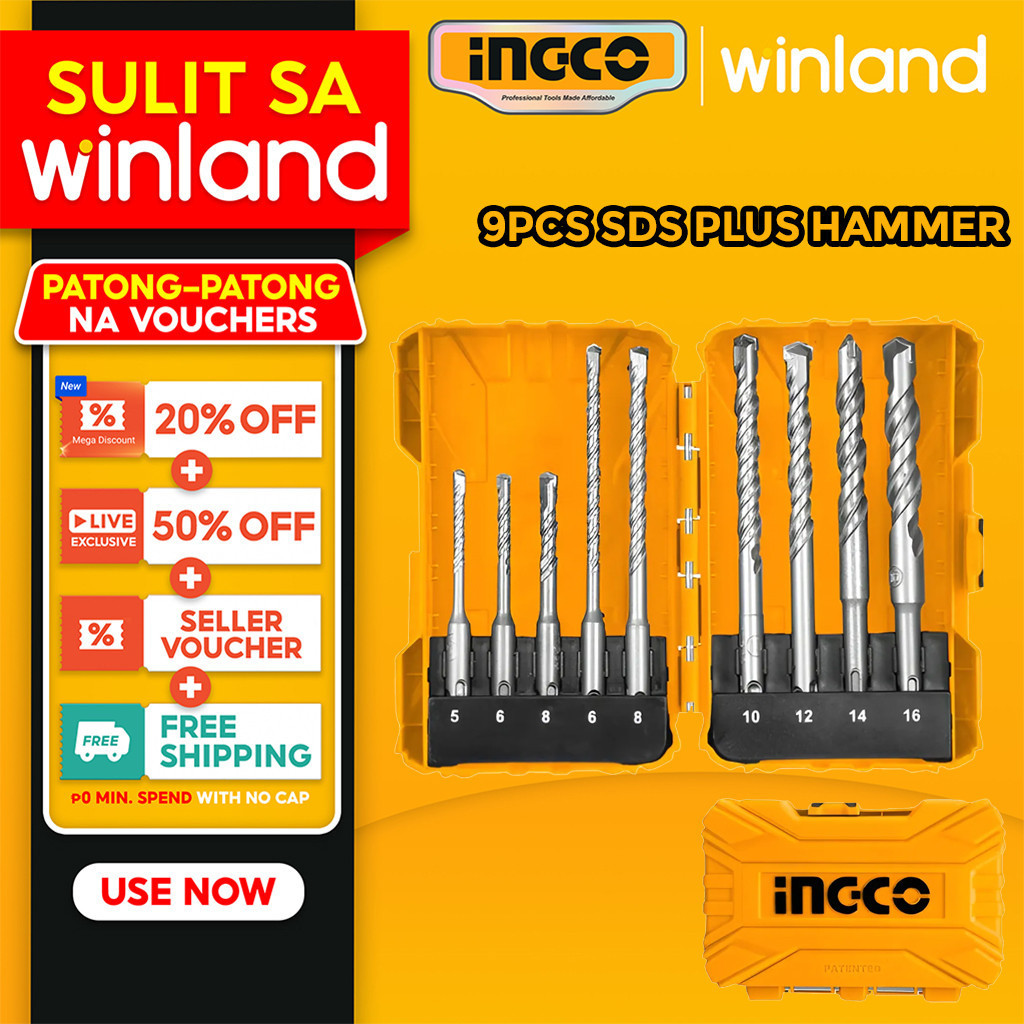Ingco by Winland 9pcs SDS Plus Hammer Drill Bits Set for Concrete AKDL30901 ING-HT | Shopee ...