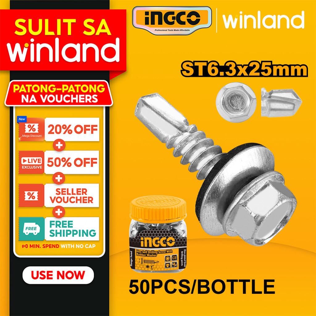 Ingco by Winland Hex Self Drilling Screw with Rubber Washer HWSS6302521 ...