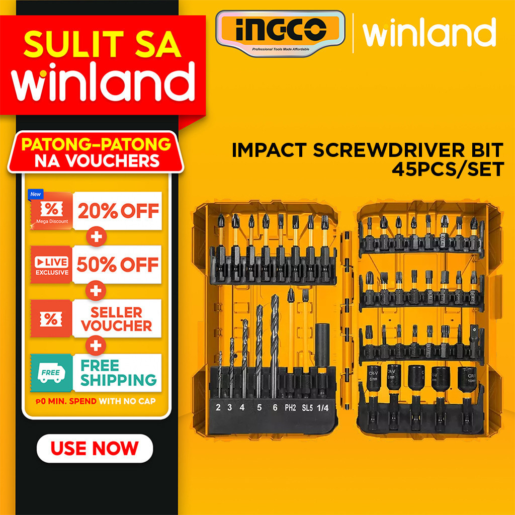Ingco by Winland 45PCS Impact Screwdriver Screw Driver Bit Set ...
