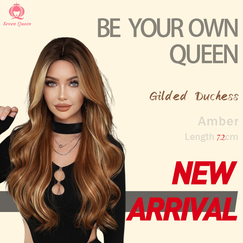 "Seven Queen"Wig 72cm middle parted long curly hair amber brown natural ...