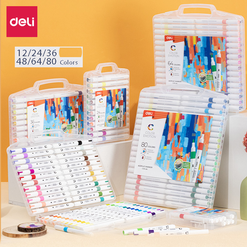 Deli 12/24/36/48/64/80 Colors Acrylic Marker Waterproof Art Painting ...