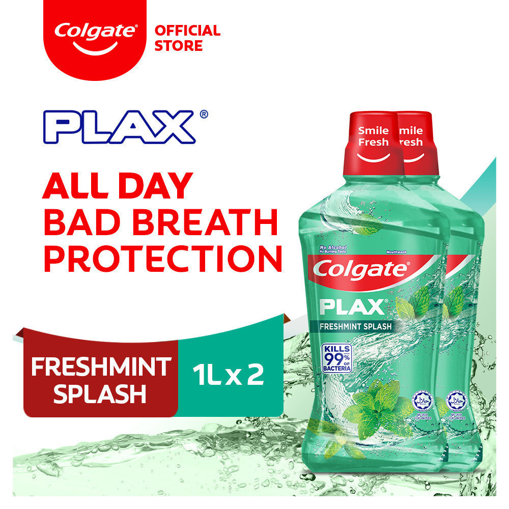 Colgate Plax Antibacterial Mouthwash Freshmint, No-Alcohol, Long ...