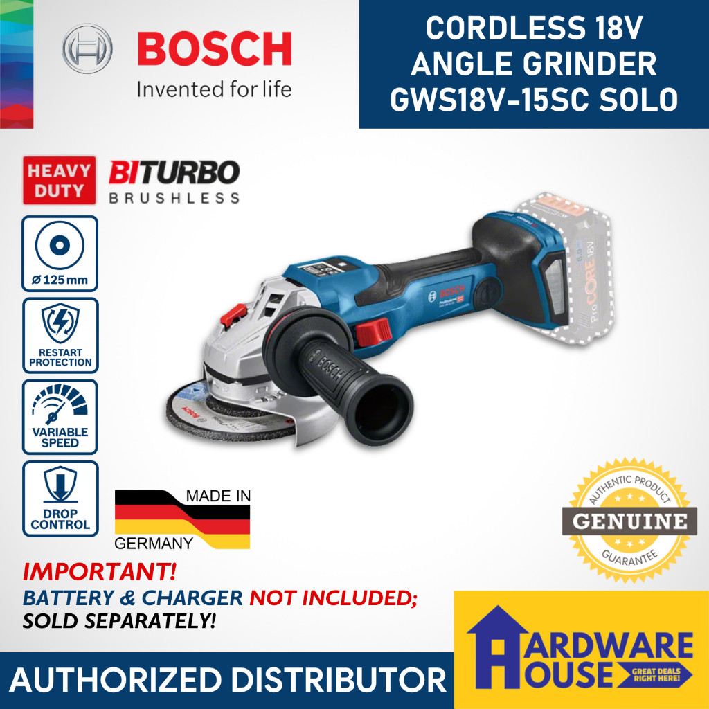 ORIGINAL BOSCH 18V Brushless Angle Grinder GWS 18V-15 SC Variable Speed ...