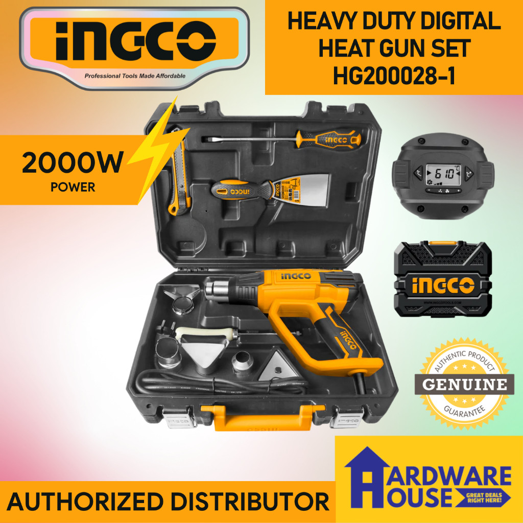 ORIGINAL INGCO Digital Hot Air Heat Gun + Tools Set 2000W Industrial ...