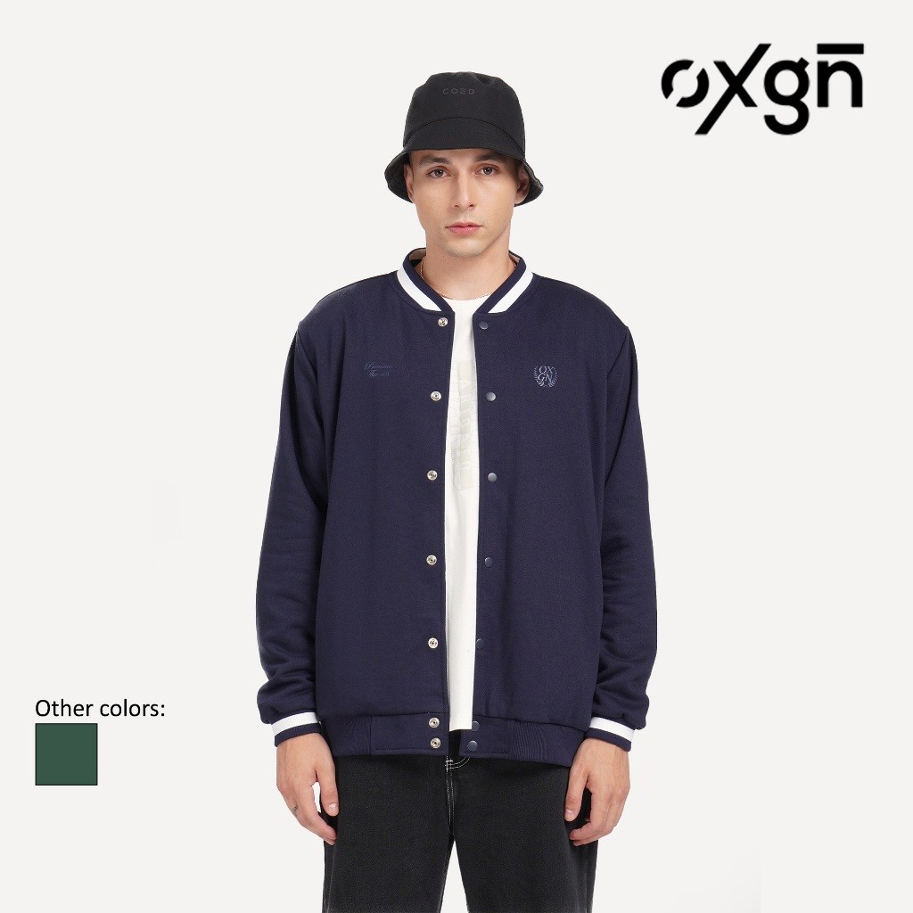 OXGN Bomber Varsity Jacket For Men (Dark Green/Navy Blue) | Shopee ...