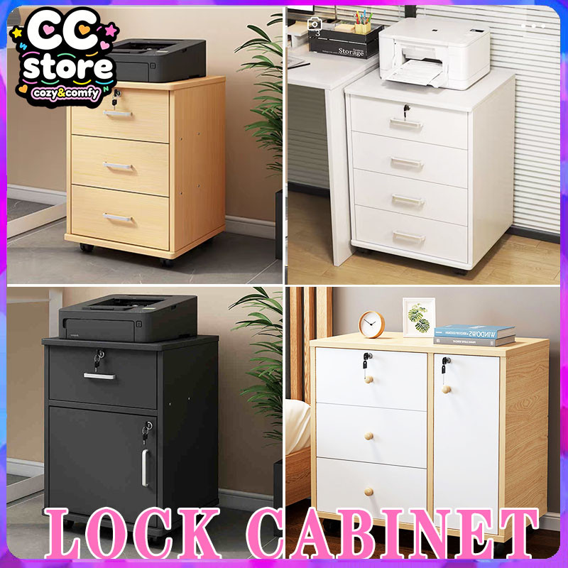 Office Cabinet with Lock Drawer Wheel Cabinet SIDE CABINET STORAGE File ...
