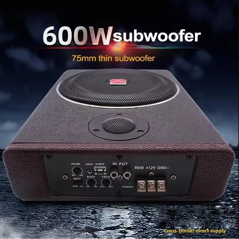 600W 10 Inch Wood Texture Subwoofer Car treble Slim Under Seat Active ...