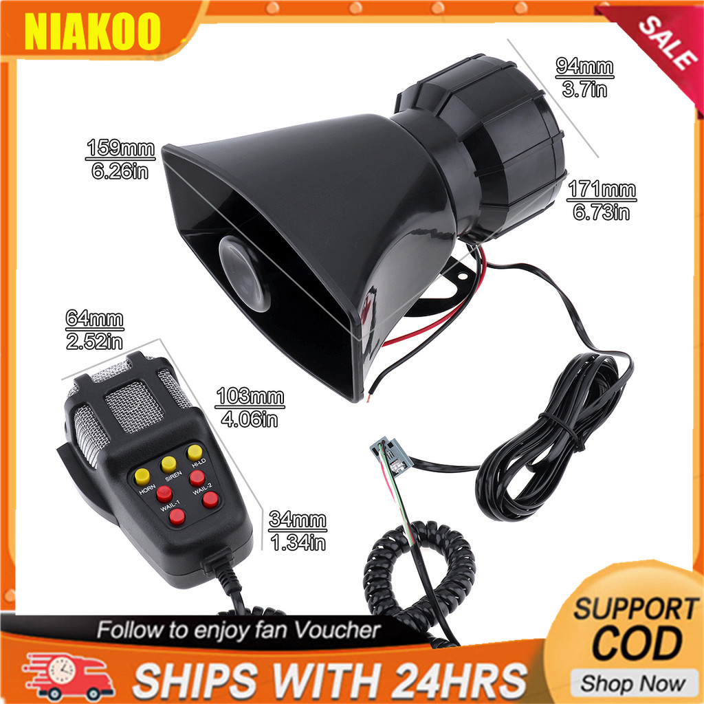 Car Warning Alarm 7-Sound 12V 100W Police Siren Air Horn Megaphone Tone ...