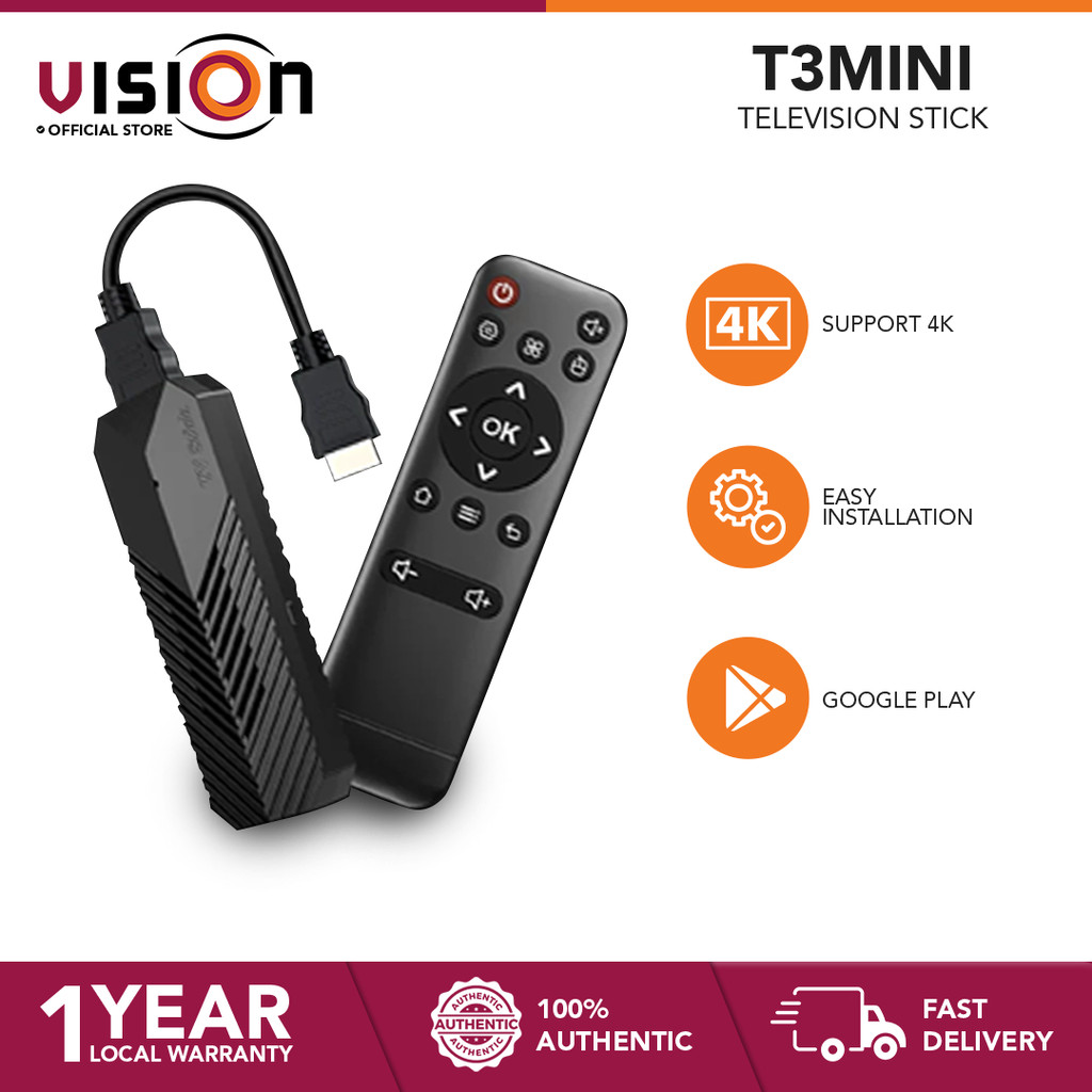 Vision T3 Mini TV Stick Android TV Box 4K Quad Core Dolby DTS HD Dual ...