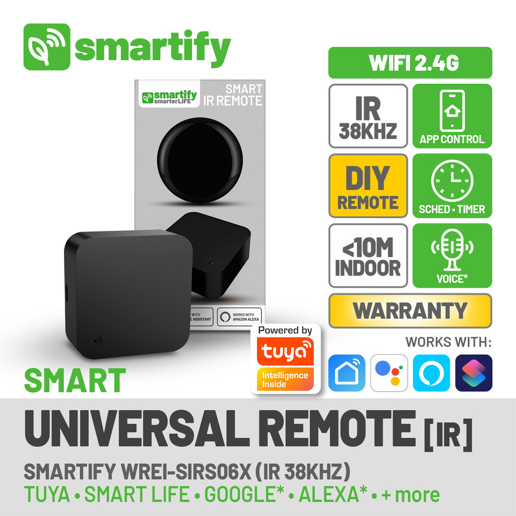 SMARTIFY WIFI Universal IR Remote Control AC (SIRS06X 5V 1A 38KHZ | Voice Control, App) TUYA ...