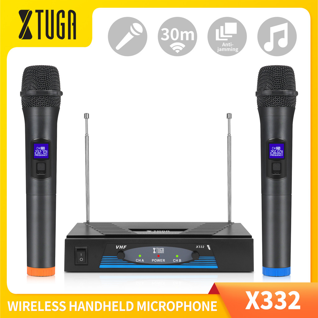 XTUGA X332 VHF Wireless Microphone System With 2 Handheld Wireless Dynamic Microphone for Speech ...