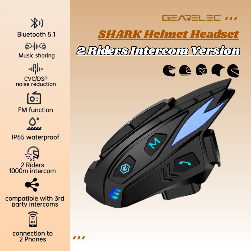 GEARELEC Shark Pro Motorcycle Helmet Intercom Headset For 8 Riders ...