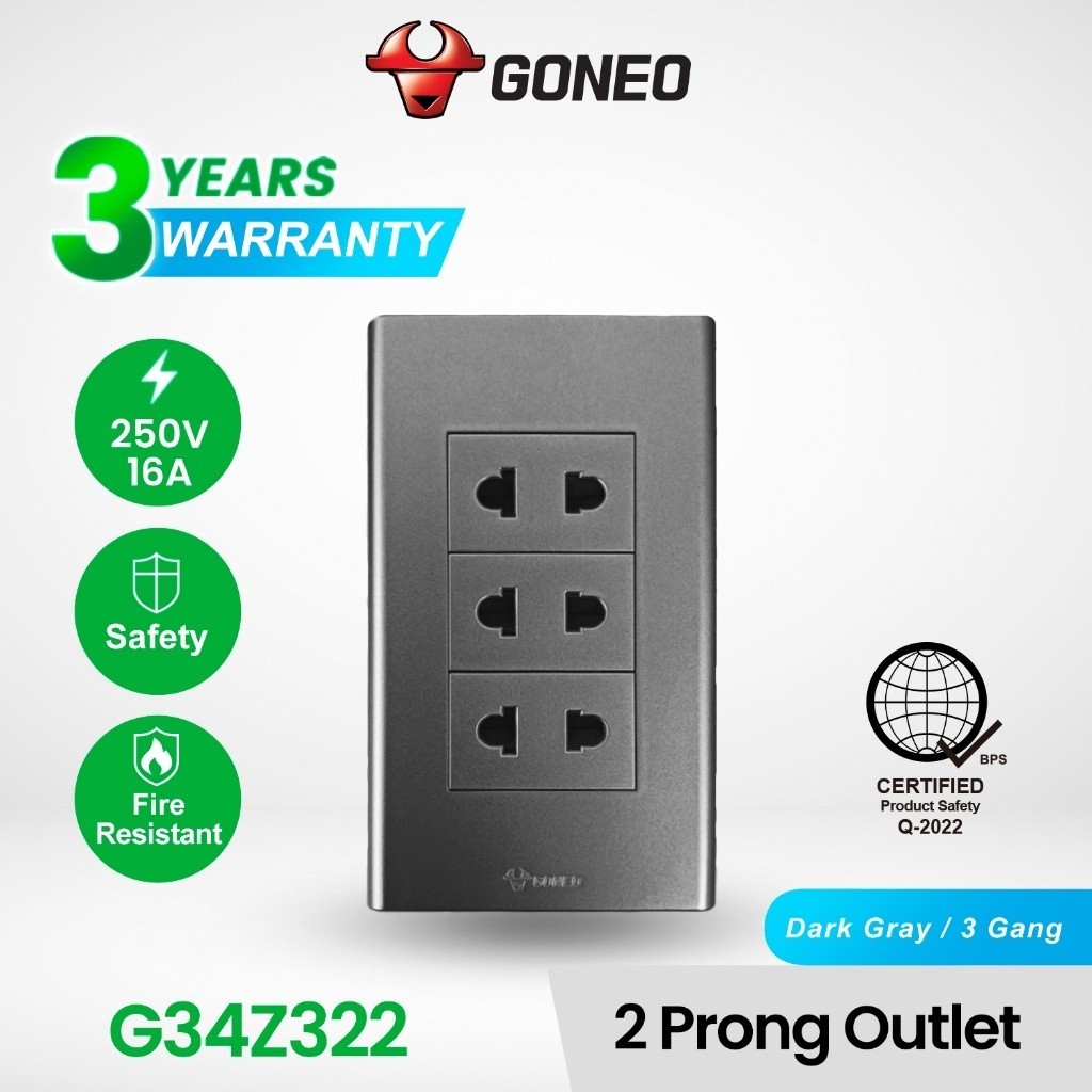 GONEO 3 Gang 2 Prong Outlet 16A with Childproof Safety Shutter G34Z322 ...