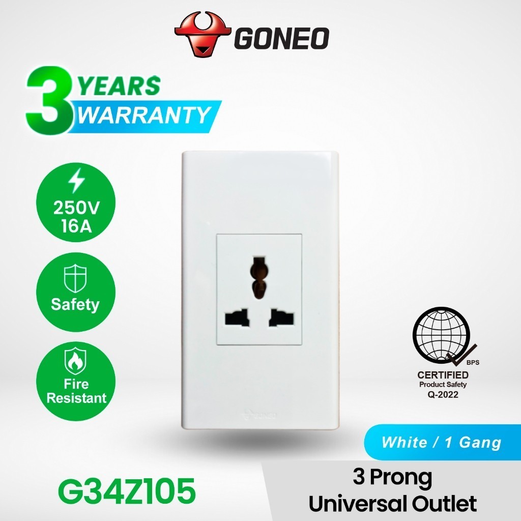 GONEO 3 Prong Universal Outlet 16A with Childproof Safety Shutter ...