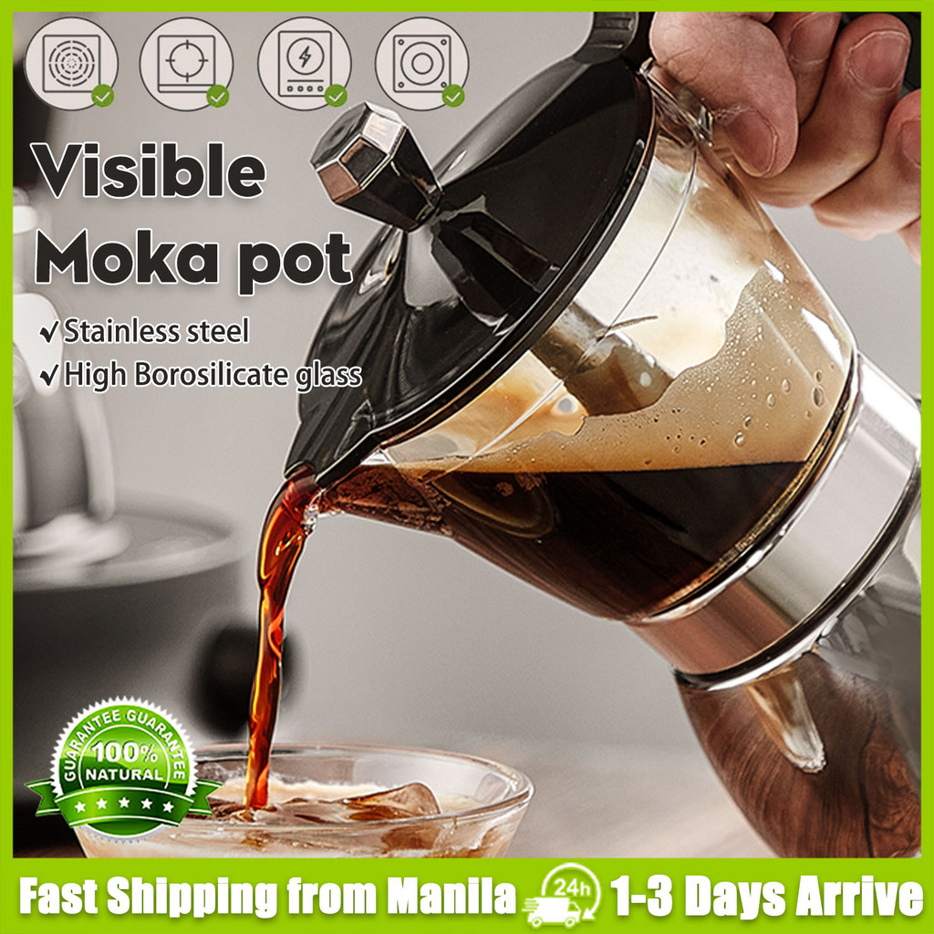 Visible Moka Pot Coffee Stainless Steel Portable Office Mocha Espresso ...