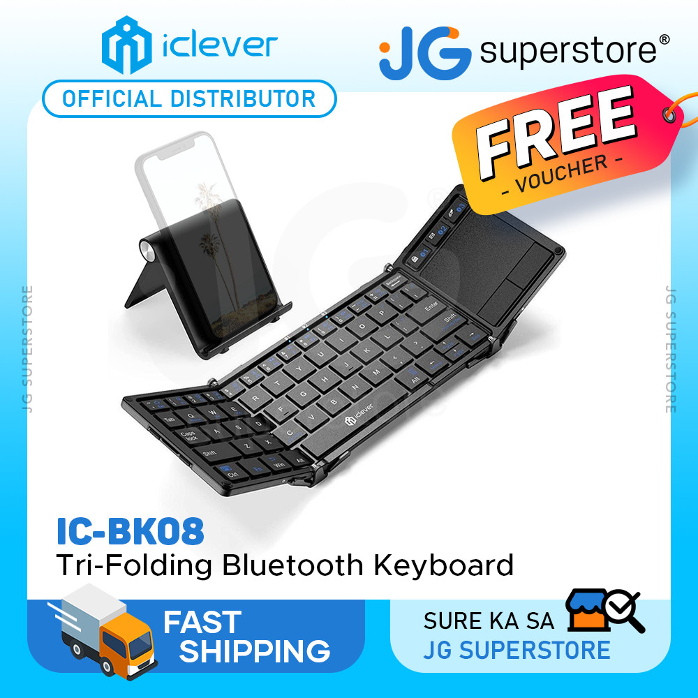 Iclever Bk08 Portable Tri Folding Bluetooth Keyboard With Touchpad And Low Profile Scissor Type