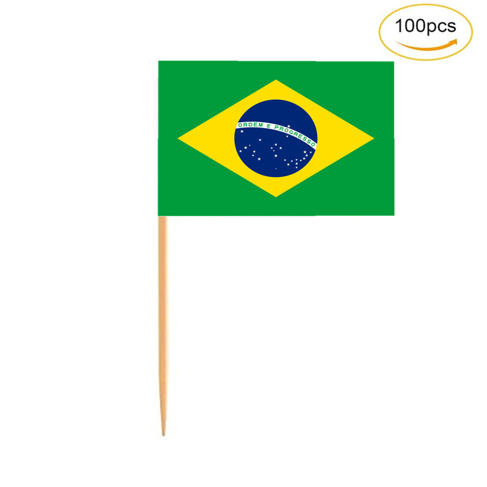100Pcs/Set Mini Brazil Flag Cupcake Topper Cocktail Toothpick Stick ...