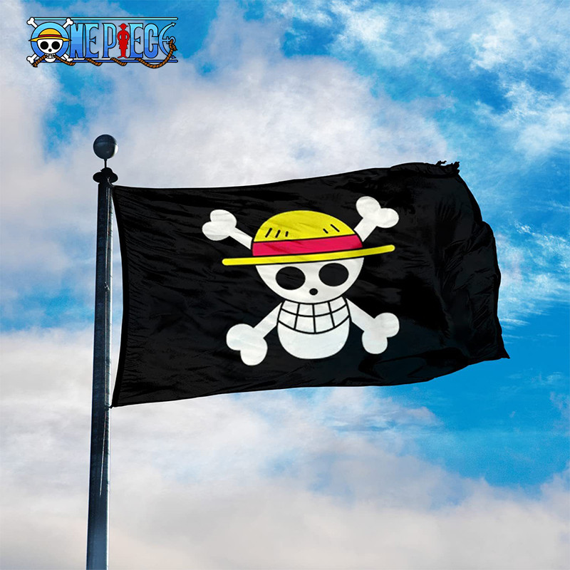 One Piece Skeleton Flag Anime Figure Luffy Pirate Ship Flag Halloween ...