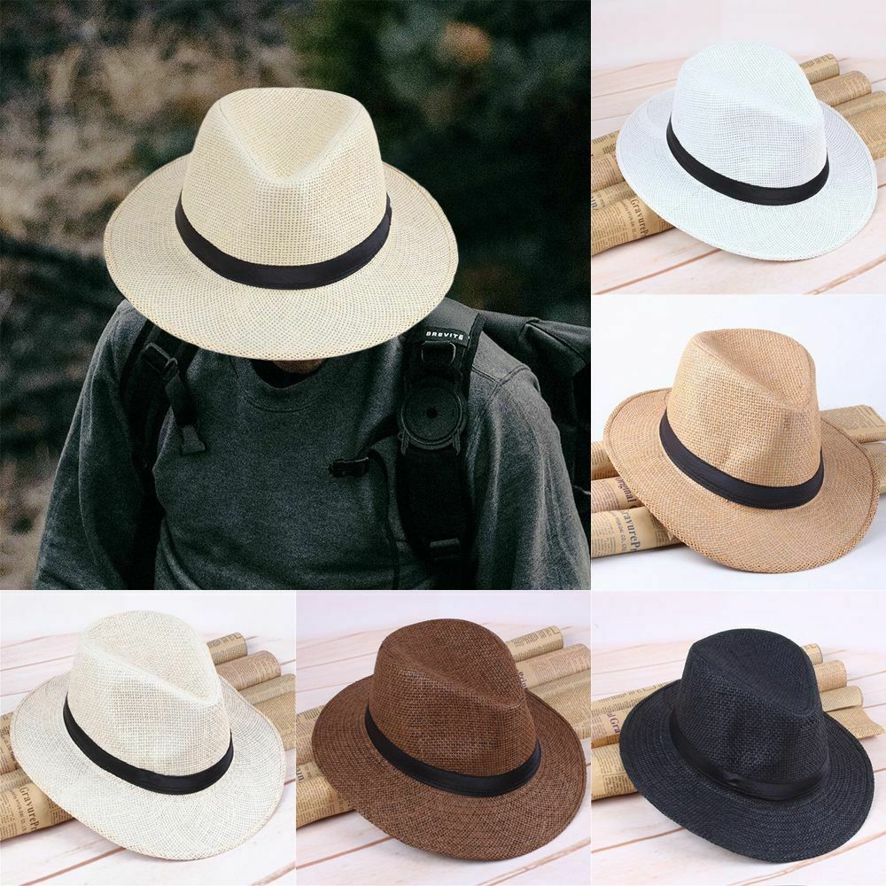 Summer Straw Fedora Sun Hat Men Panama Cowboy Cap Crushable Ladies ...
