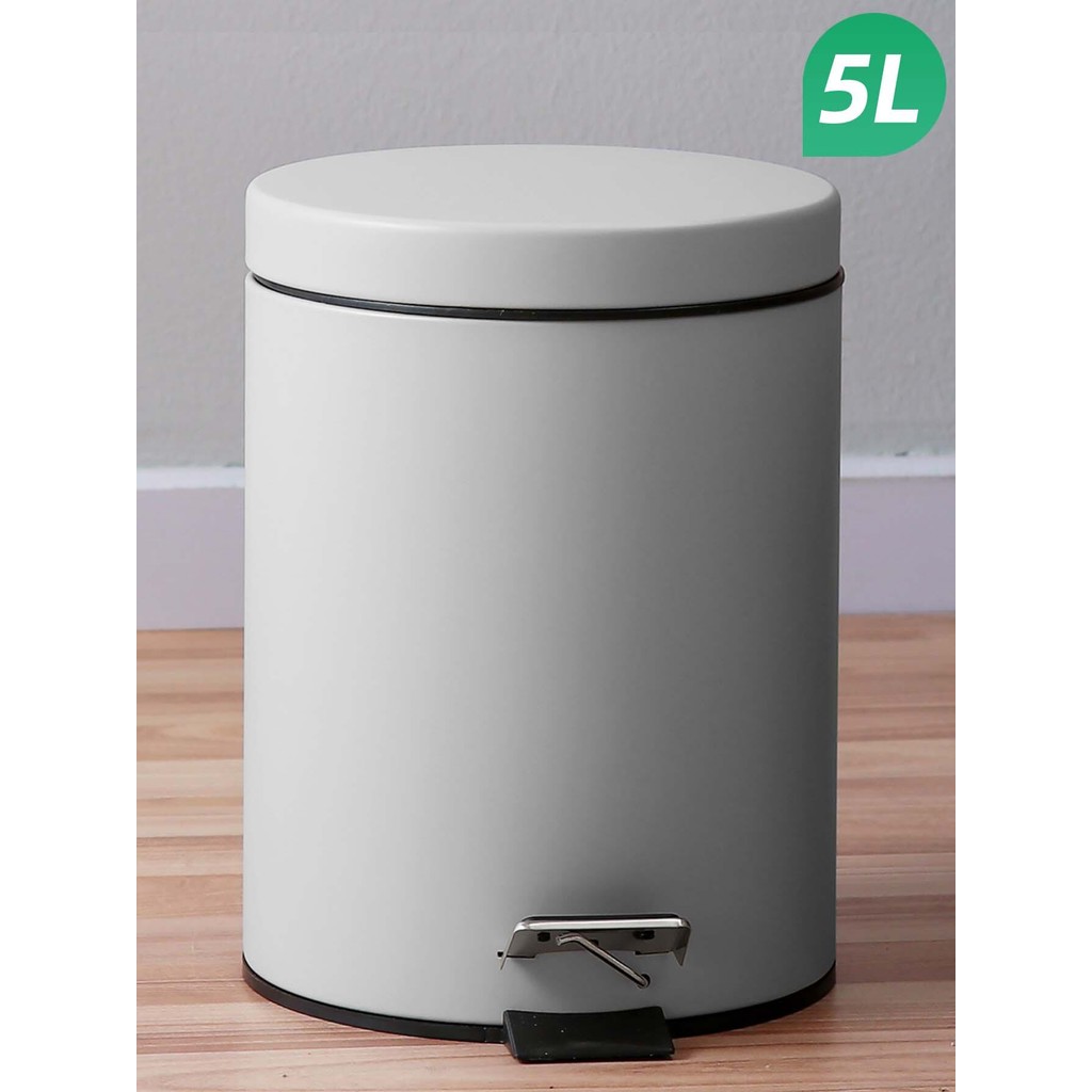 Round Metal Trash Can with Pedal 5 Liter Garbage Container Bin with ...