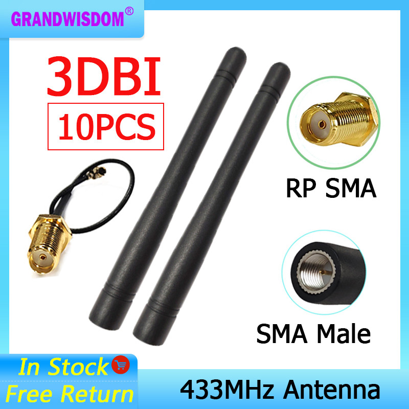 GRANDWISDOM 10pcs 433mhz antenna 3dbi sma male lora antene iot module lorawan antene ipex 1 SMA ...