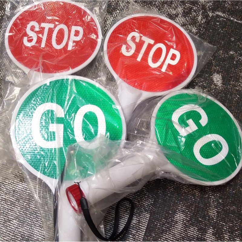 safety warning signal stop and go sign Hand held neon Stop Go Traffic ...