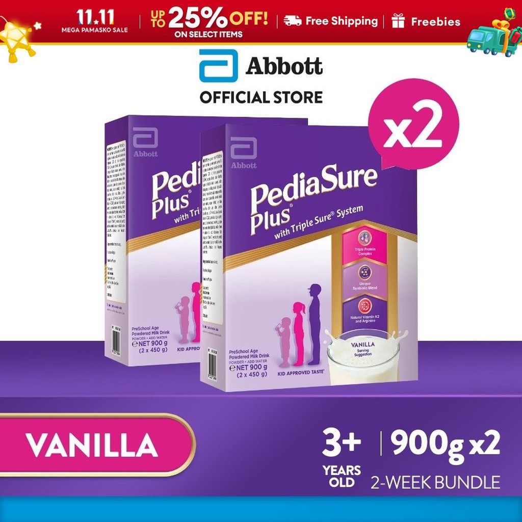 Pediasure Plus 3+ Vanilla 900g Bundle of 2 for Kids Above 3 Years Old ...