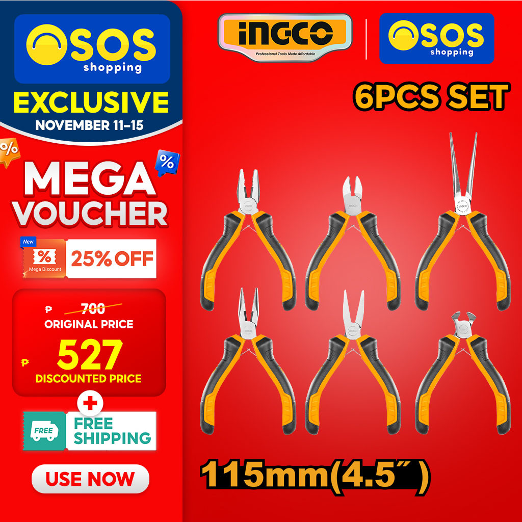 Ingco Tools Original 6pcs Mini Pliers Set 4.5inches(115mm) HMPS06115 ...