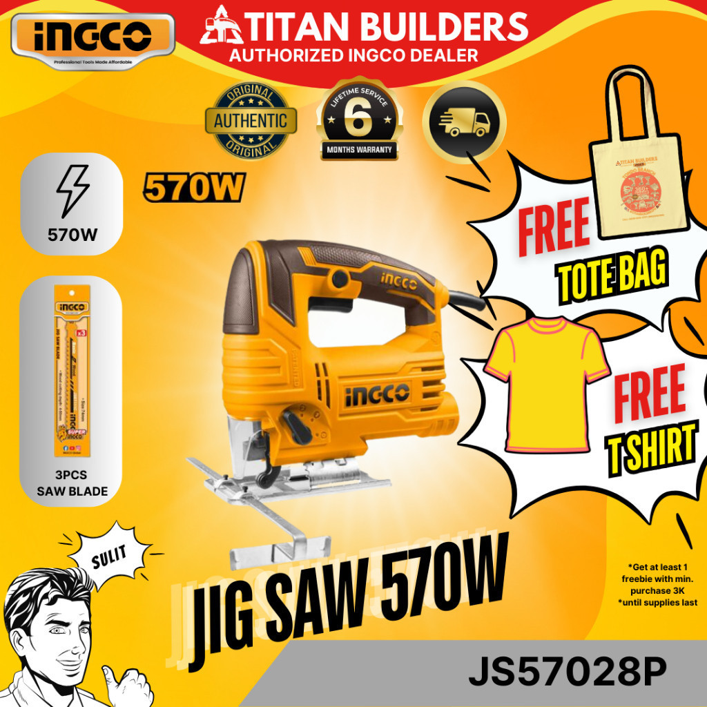 Ingco by Titan Jig Saw 570W 65mm Wood, 8mm Steel, 4-Step Pendulum with ...