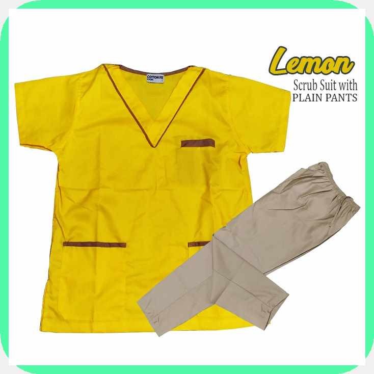 Scrub@Mp[Suit}ow}Set}MP)with}m)Piping}S)&}i)Plain}h)Pants}S)(Lemon ...