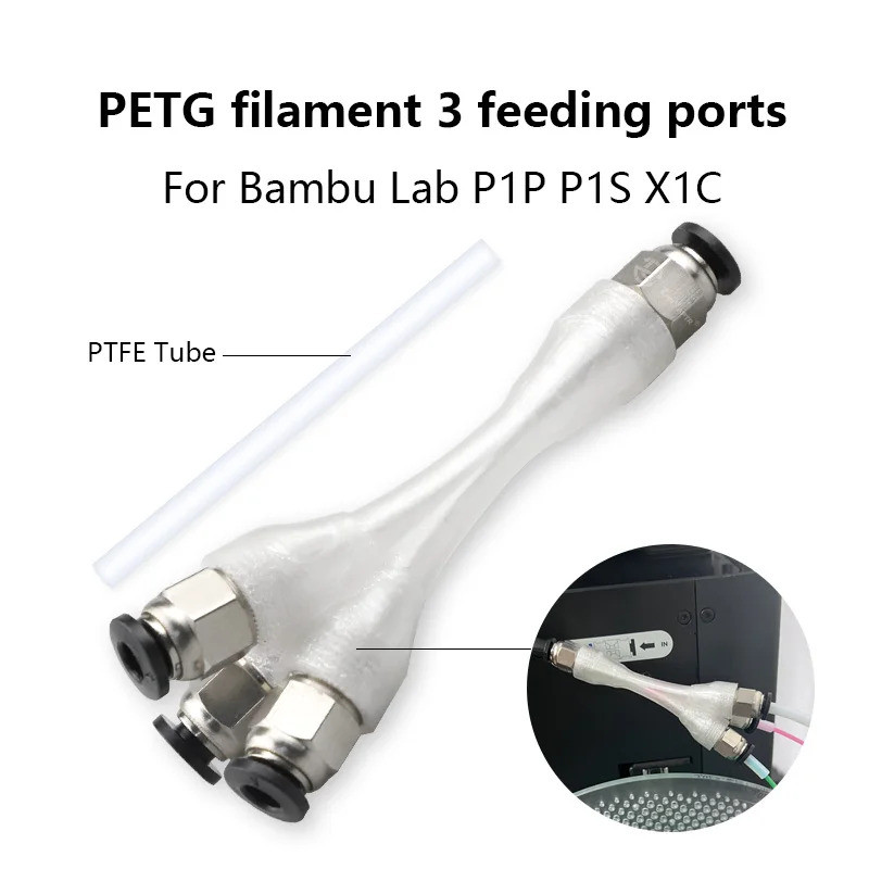 For Bambu Lab P1P P1S X1C Connector 3-in-1 Bowden Coupler Pneumatic Connector M10 for BambuLab ...