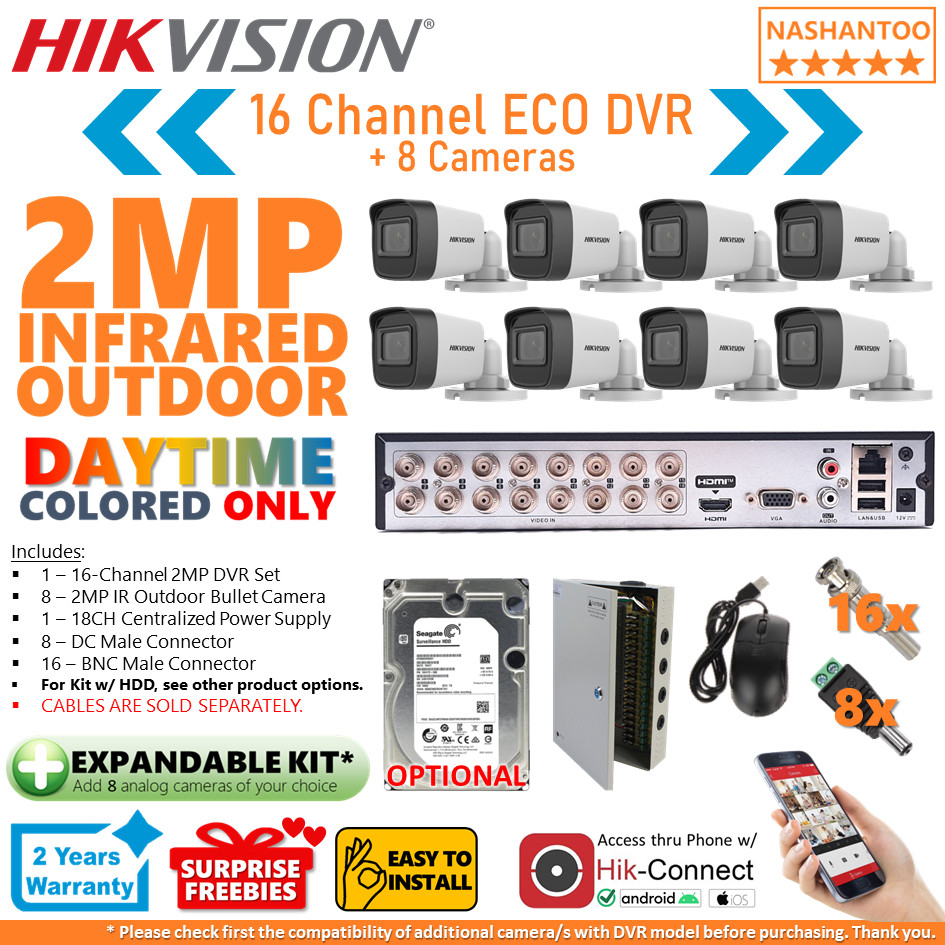 Hikvision 16CH 2MP IR 8Camera Bullet DIY CCTV Package Kit 16/8IRV2 ECO ...