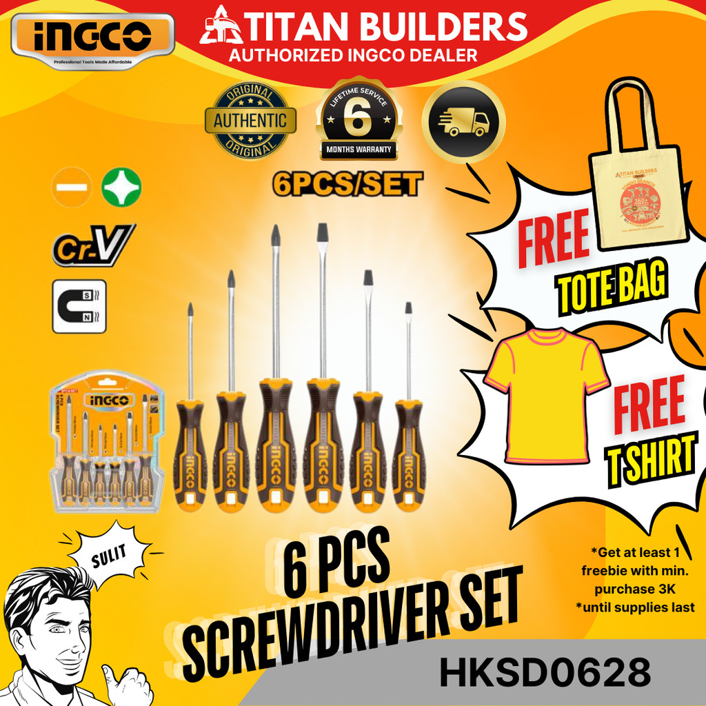 Ingco by Titan Screwdriver Set 6pcs CR-V new design handles ergonomic ...