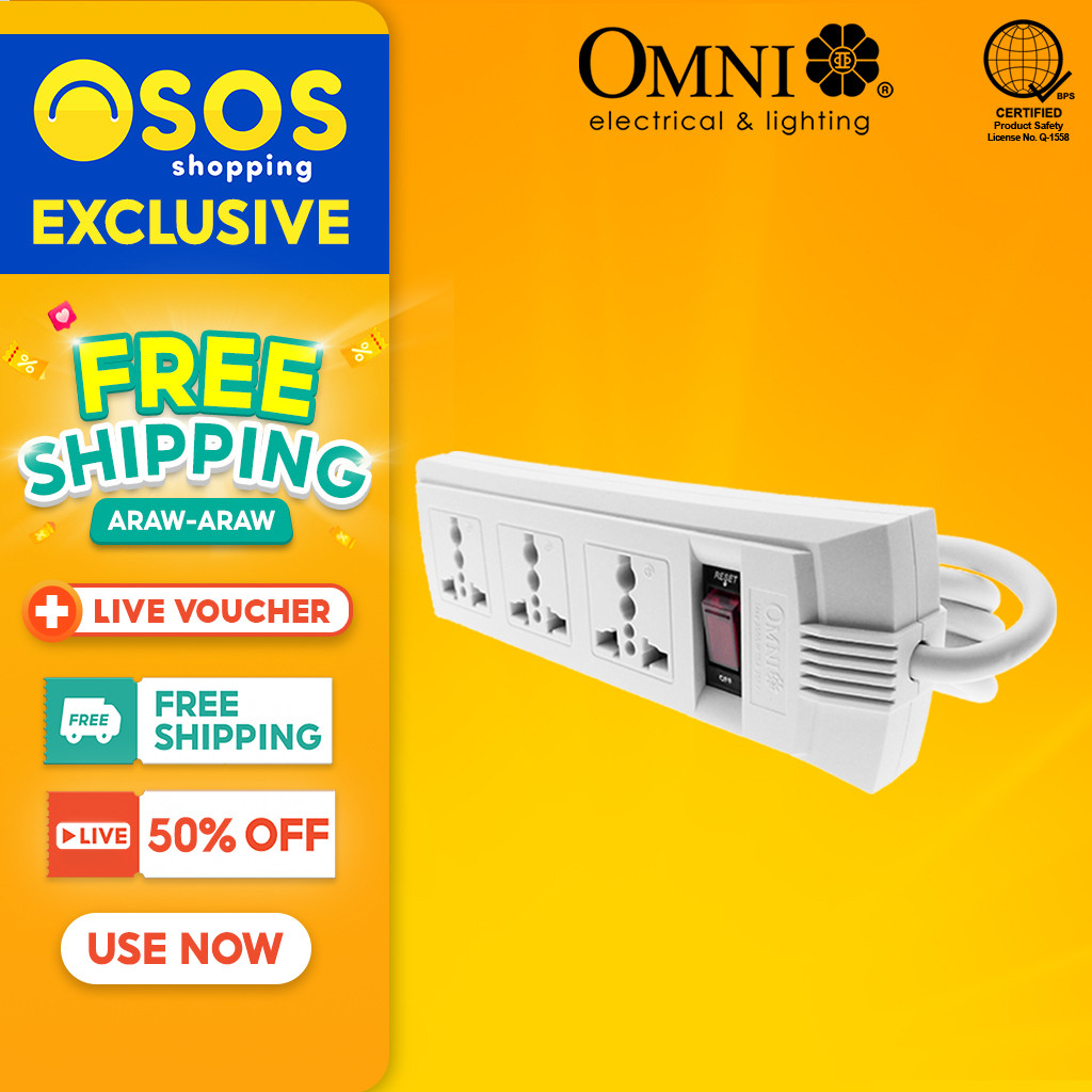 Omni Universal Outlet Extension Cord 3 Gang with Switch 1.83 meter wire ...