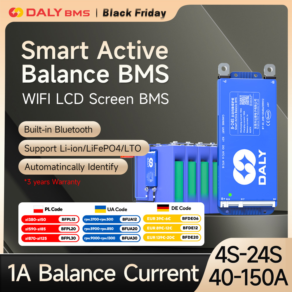 ๑Daly bms Smart BMS 4s lifepo4 bluetooth Wifi 8S 24S 40A 60A 80A 100A 150A jk active balance bms ...
