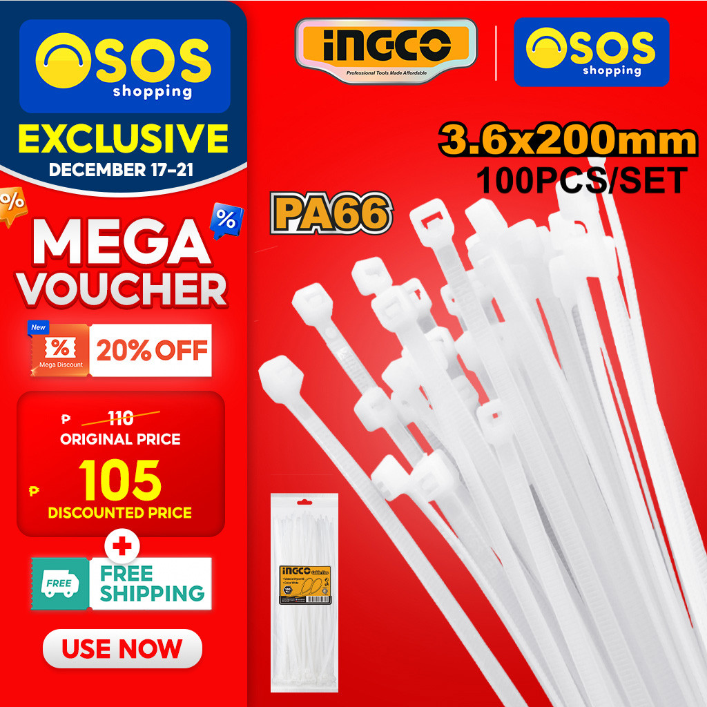 INGCO by OSOS 100pcs Multipurpose Nylon Cable Ties Self Locking Zip ...