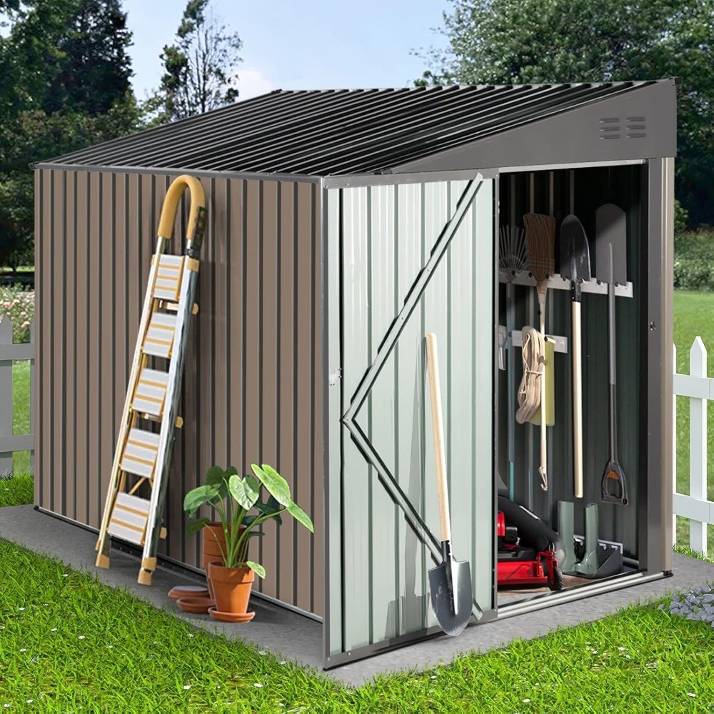 ♚Outdoor Storage Shed 4 X 8 FT, Metal Garden Sheds Tool Shed Outdoor ...